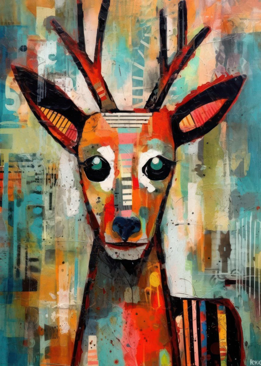 'Abstract Deer Portrait' Poster, picture, metal print, paint by Usama ...