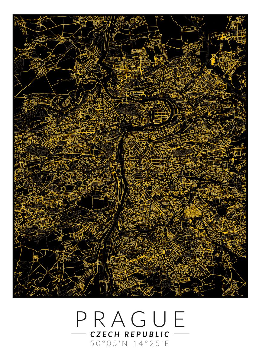 'Prague Map' Poster, picture, metal print, paint by Posterium Wall Art | Displate