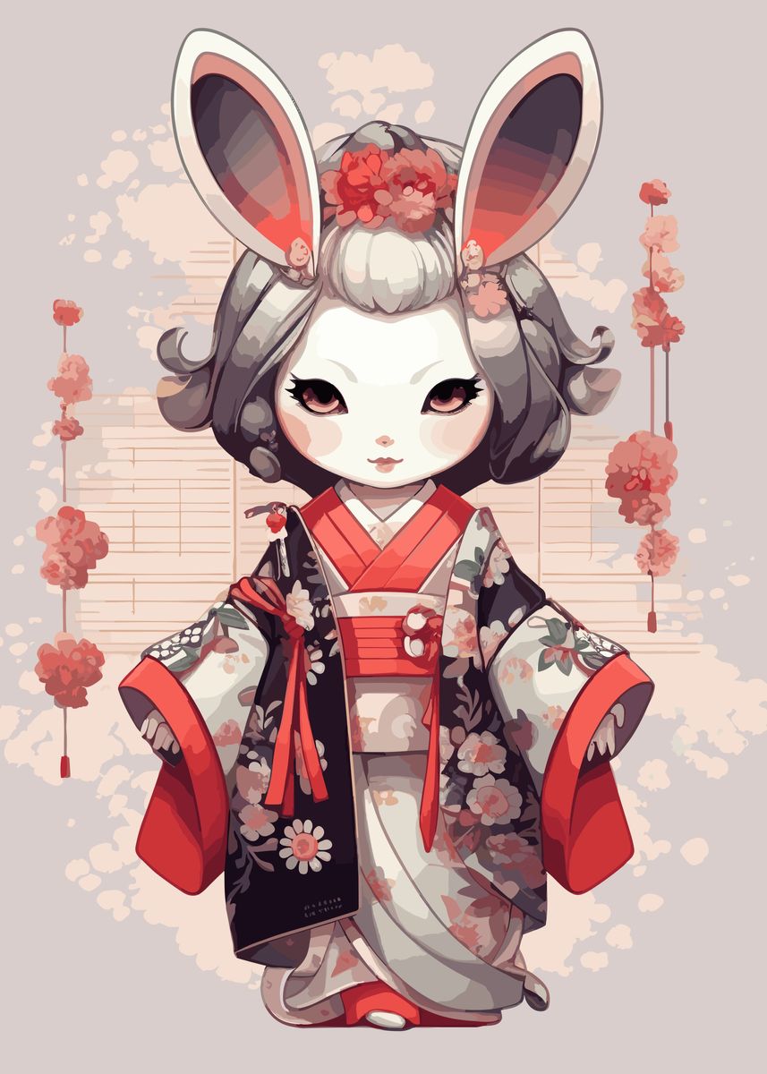 'Bunny Japanese Animals' Poster, picture, metal print, paint by Aamir ...