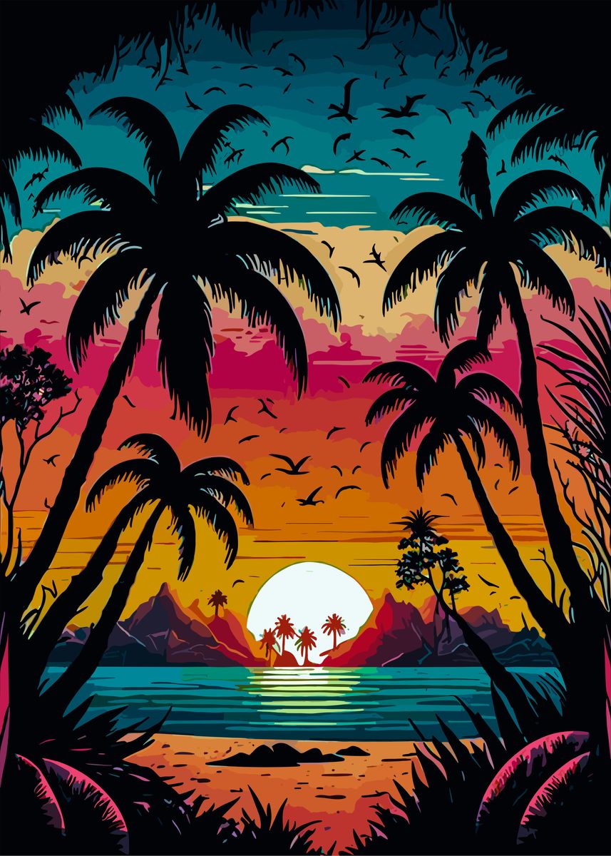 'Summer Sunset ' Poster, picture, metal print, paint by Jonah Hernandez ...