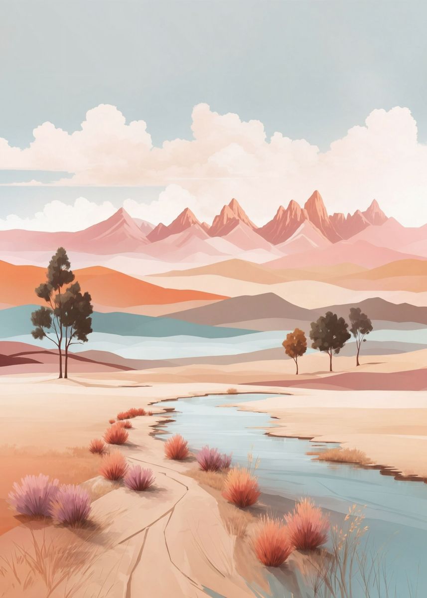 'Boho Landscape' Poster, picture, metal print, paint by Ady Nue | Displate