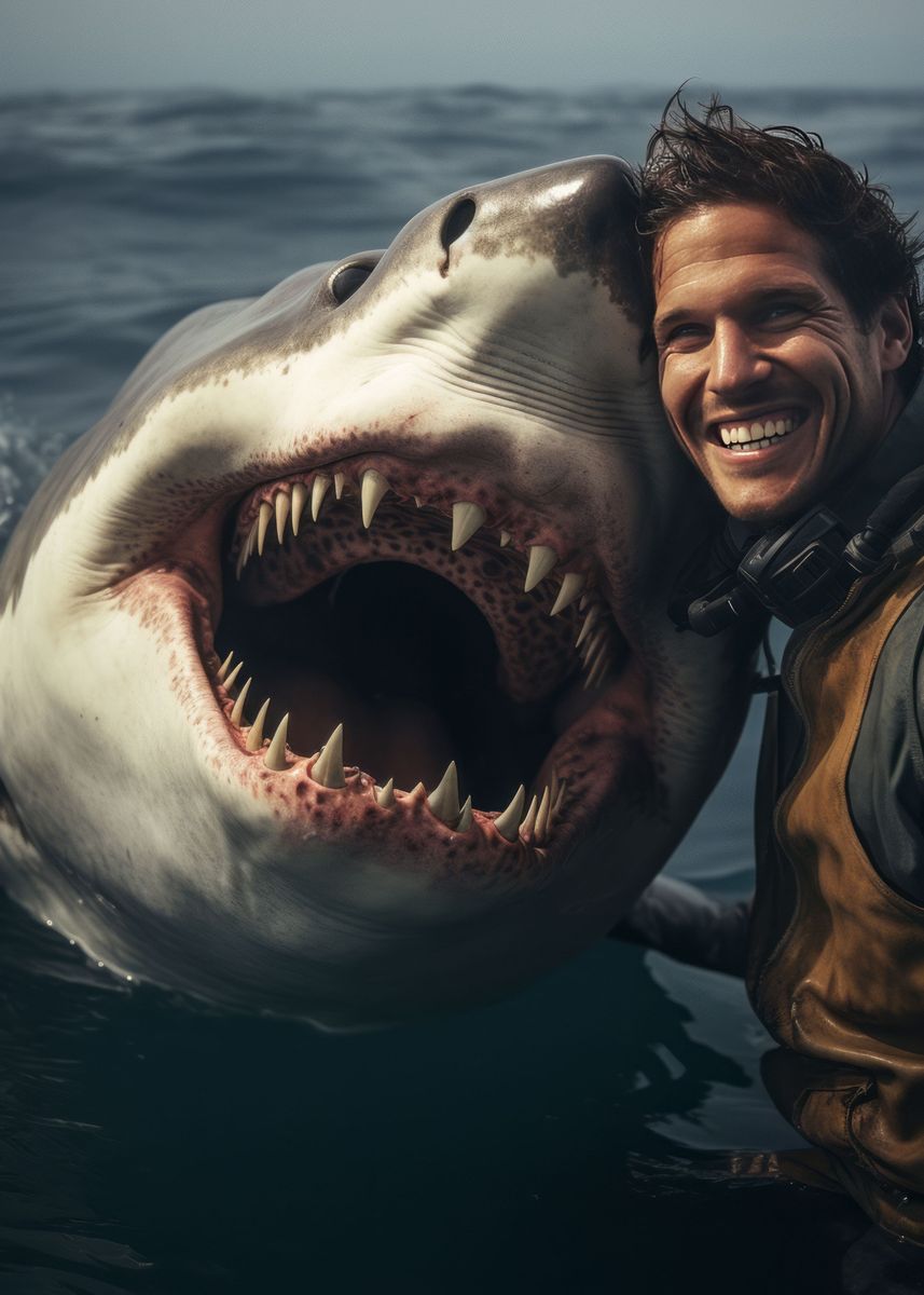 'Happy Shark' Poster, picture, metal print, paint by Five Senses Art ...