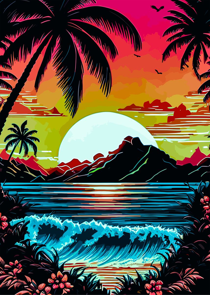 'Summer Sunset ' Poster, picture, metal print, paint by Jonah Hernandez ...