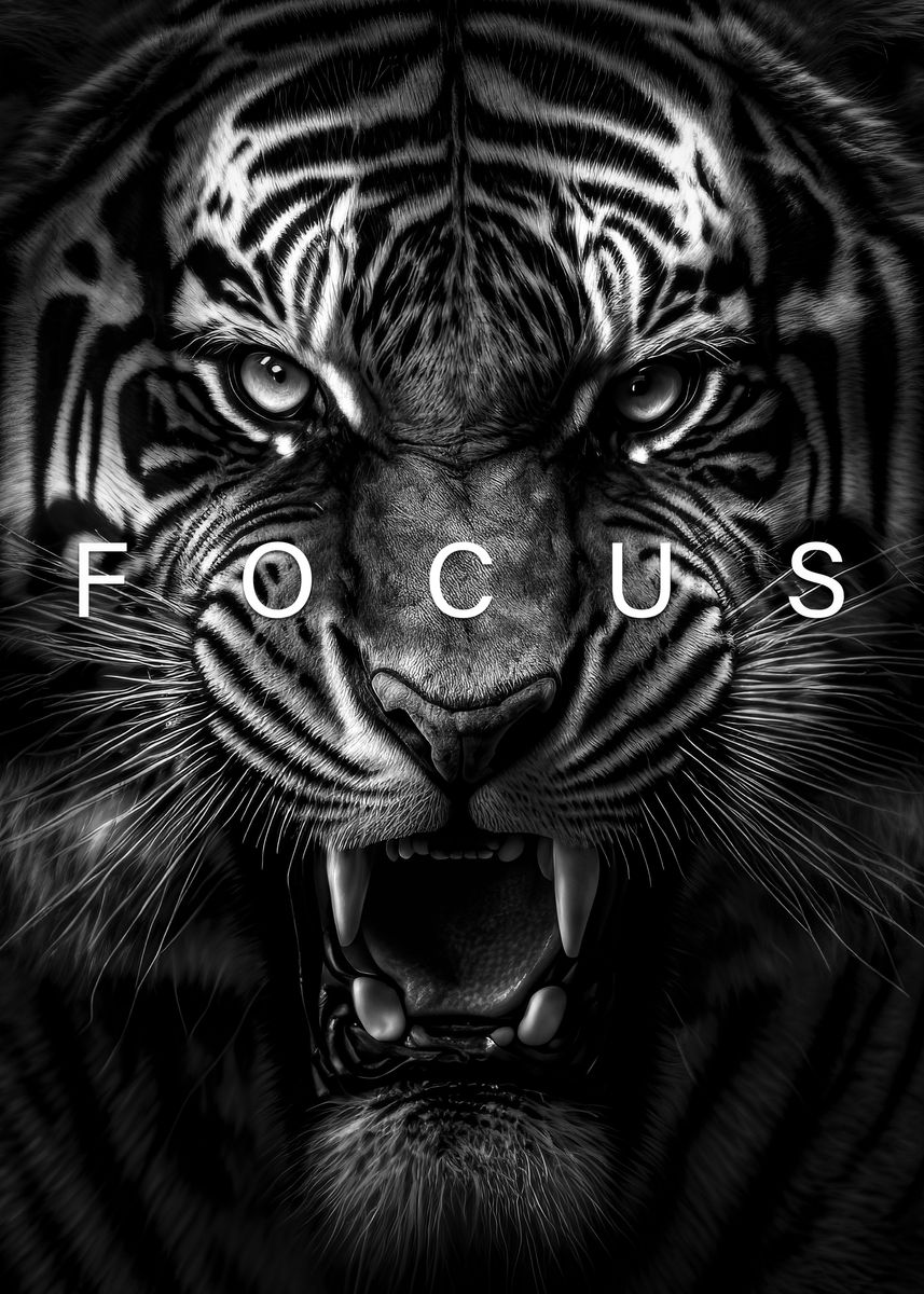 'tiger focus' Poster, picture, metal print, paint by mk studio | Displate