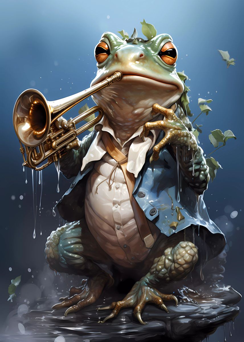 'Frog Playing Trumpet' Poster, picture, metal print, paint by Hexor ...