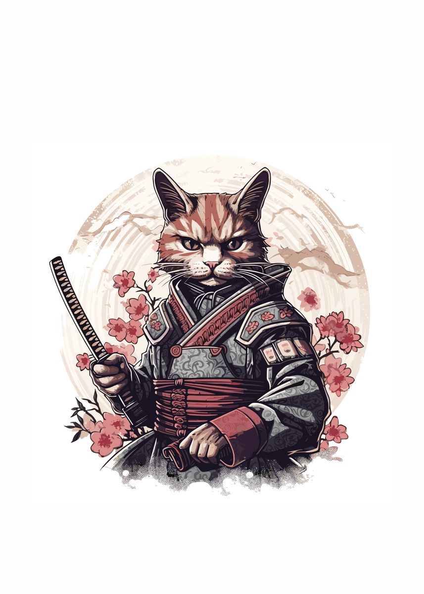 'cat samurai japan' Poster, picture, metal print, paint by Artmatrusa ...