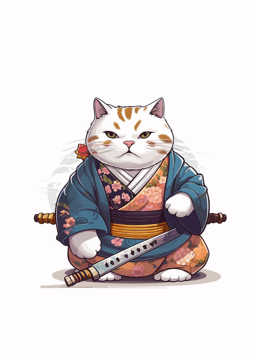 'cat samurai japan' Poster, picture, metal print, paint by Artmatrusa ...