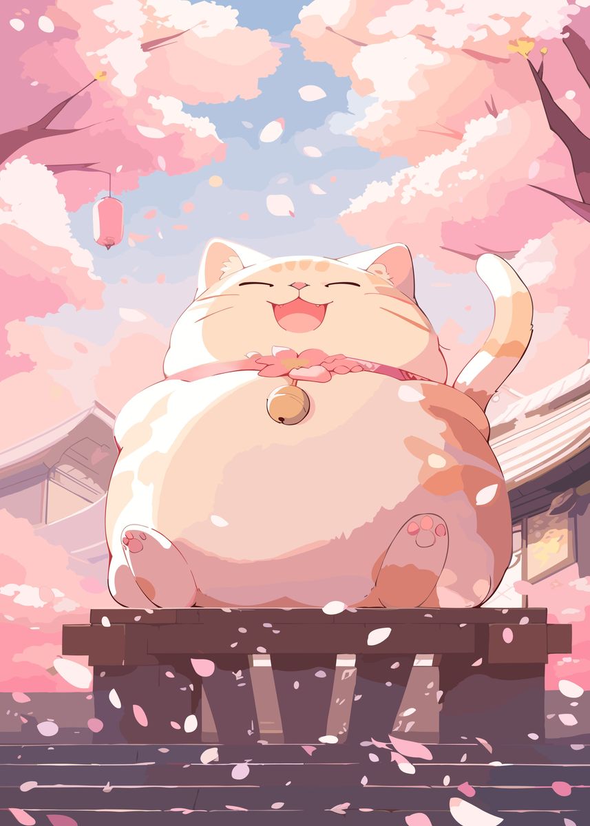 'Laughing Kawaii Cat Japan' Poster, picture, metal print, paint by ...