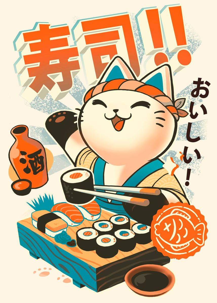 'Sushi Chef Cute Kitchen' Poster, picture, metal print, paint by Blanca ...