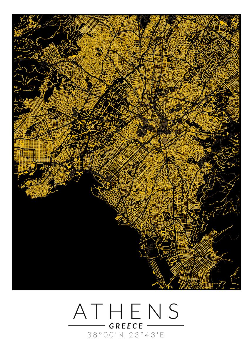 'Athens Map' Poster, picture, metal print, paint by Posterium Wall Art ...