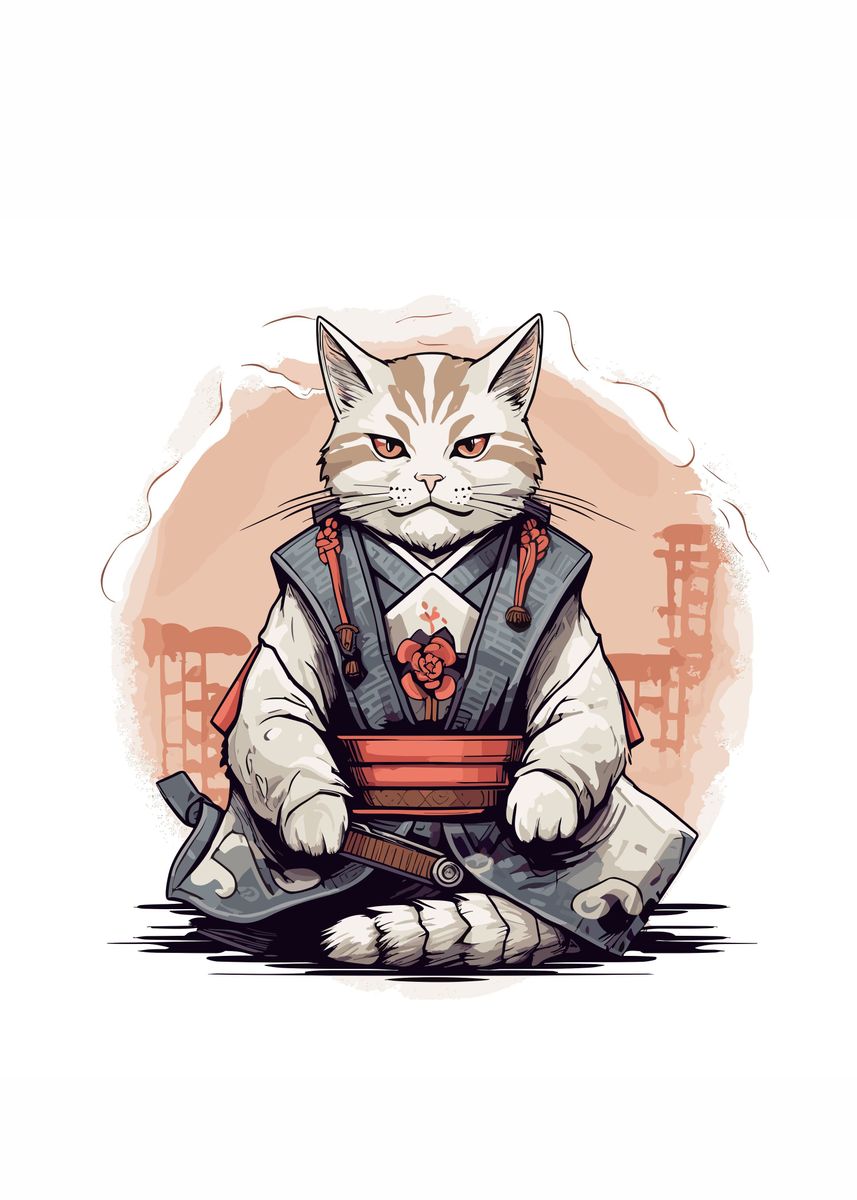 'cat samurai japan' Poster, picture, metal print, paint by Artmatrusa ...