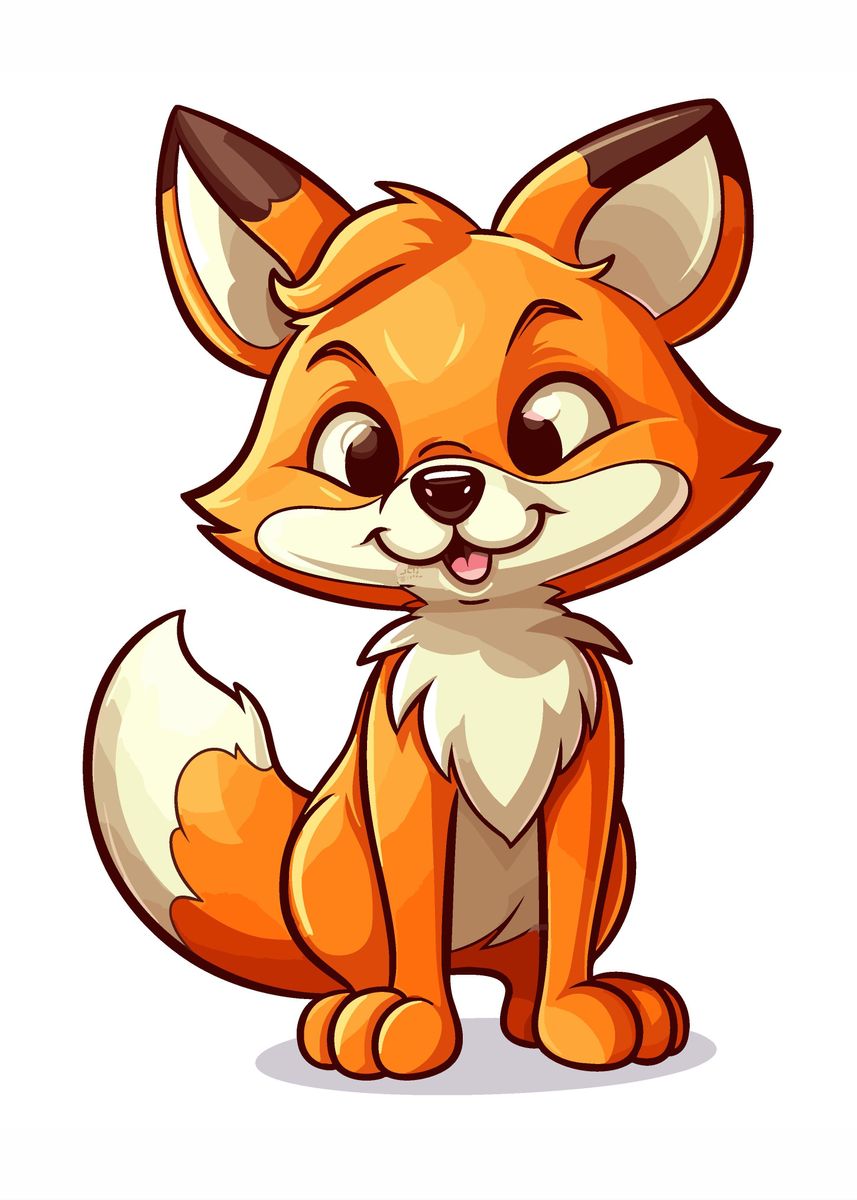 'cute fox animal cartoon' Poster, picture, metal print, paint by ...
