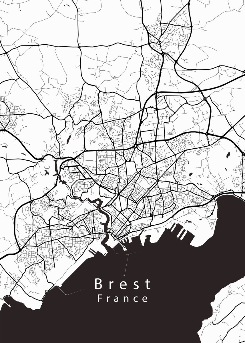 'Brest France City Map' Poster, picture, metal print, paint by Mapique ...