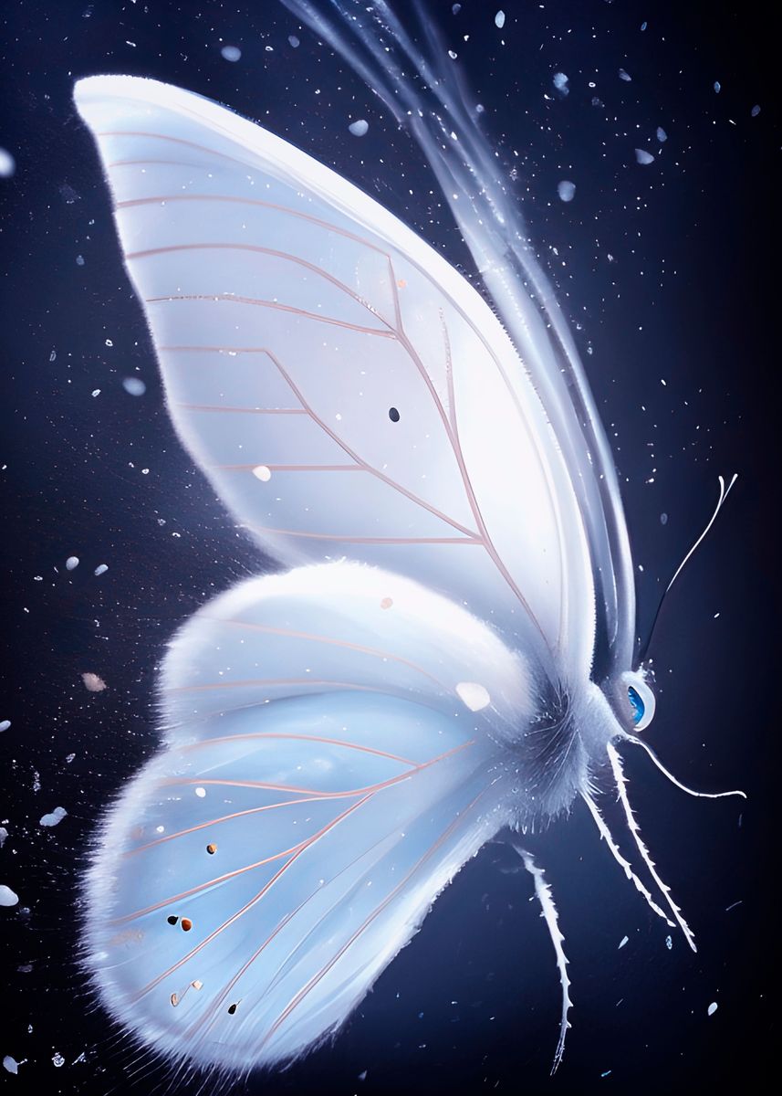 'White butterfly, night' Poster, picture, metal print, paint by ...