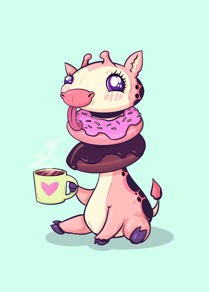 'Donut Giraffe' Poster, picture, metal print, paint by LVB Art | Displate