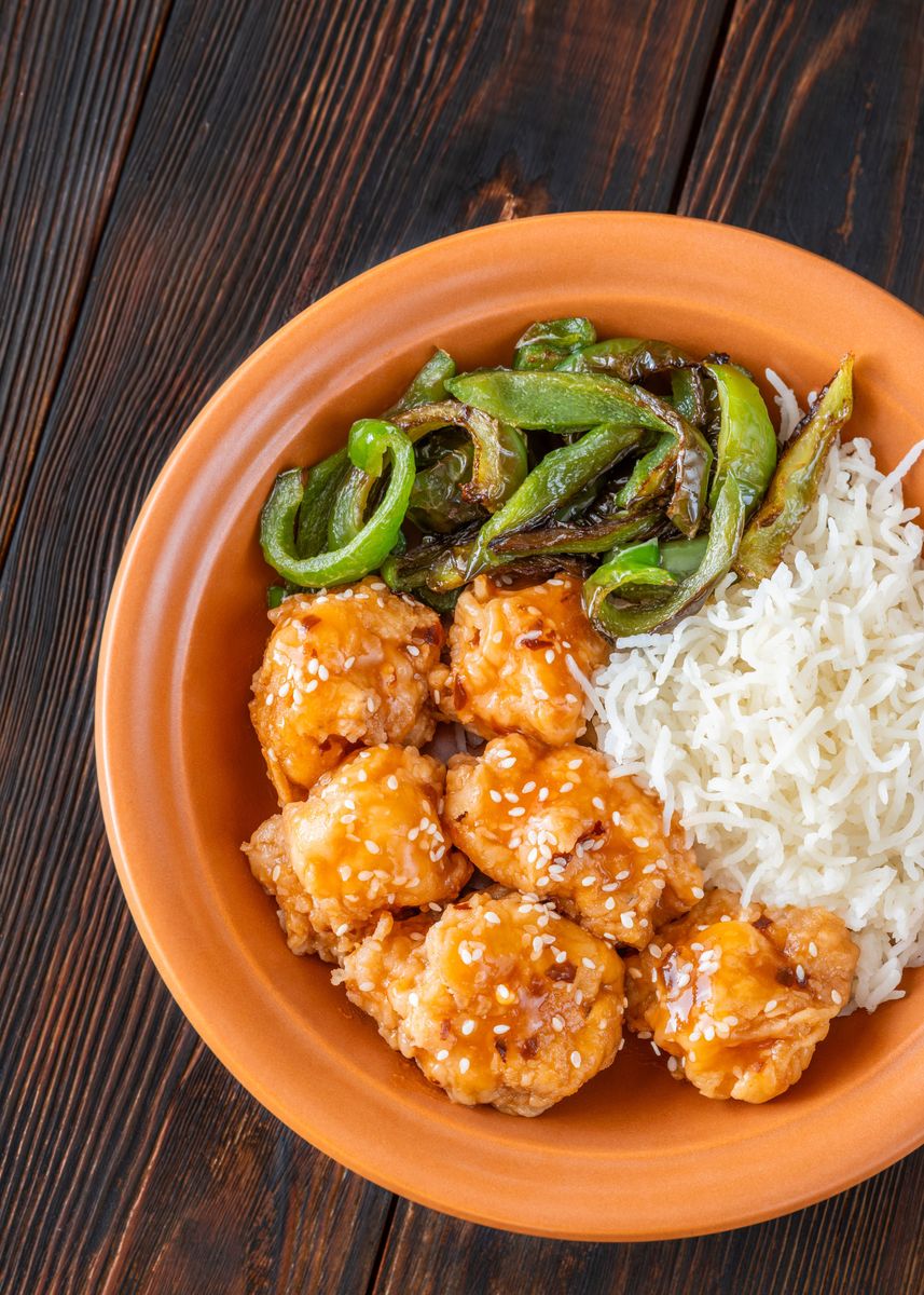'Bowl of orange chicken' Poster, picture, metal print, paint by ...