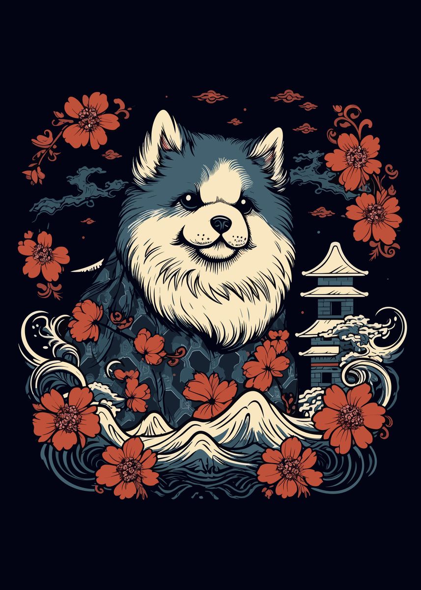 'Dog Japanese Animals' Poster, picture, metal print, paint by Ted ...