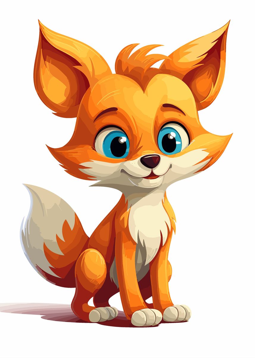 'cute fox animal cartoon' Poster, picture, metal print, paint by ...