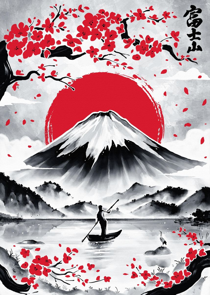'Mount Fuji Ink Wash' Poster, picture, metal print, paint by B Cubed ...