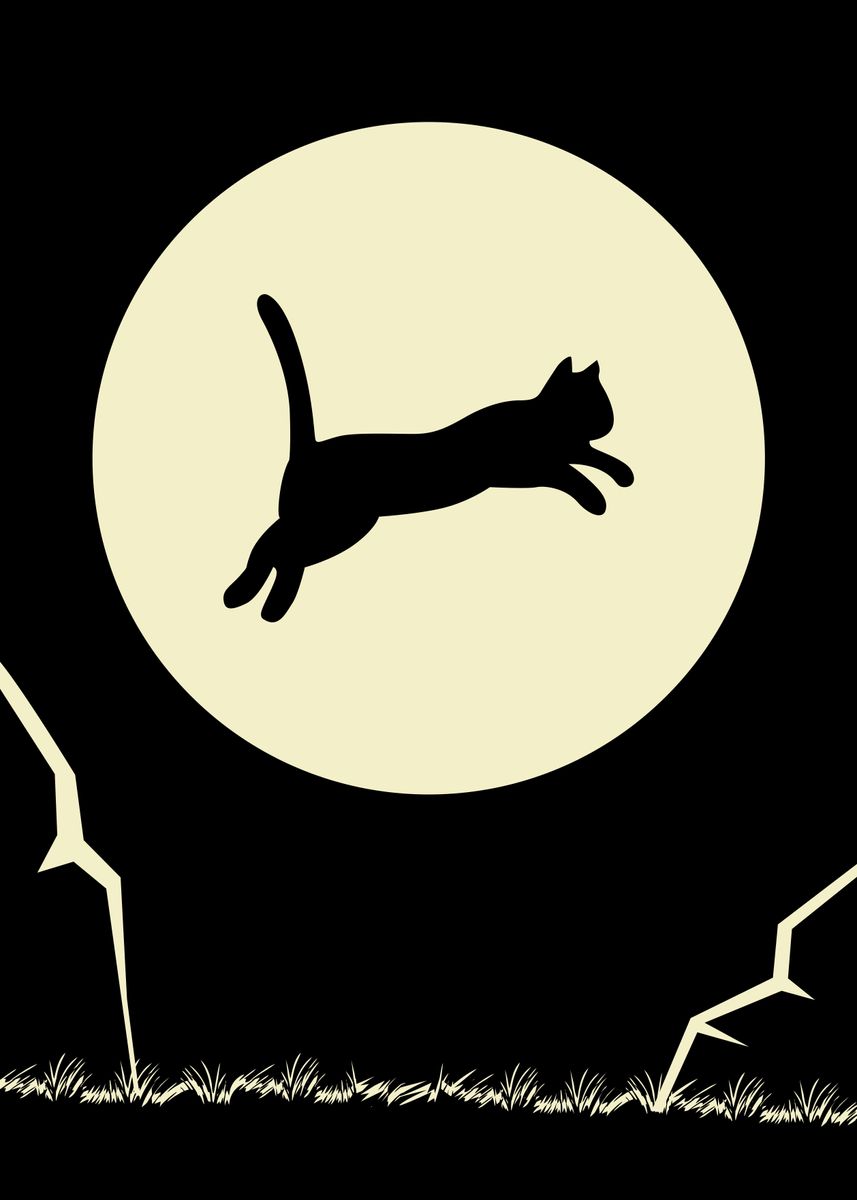 'Moon Cat' Poster, picture, metal print, paint by Muezzahero | Displate