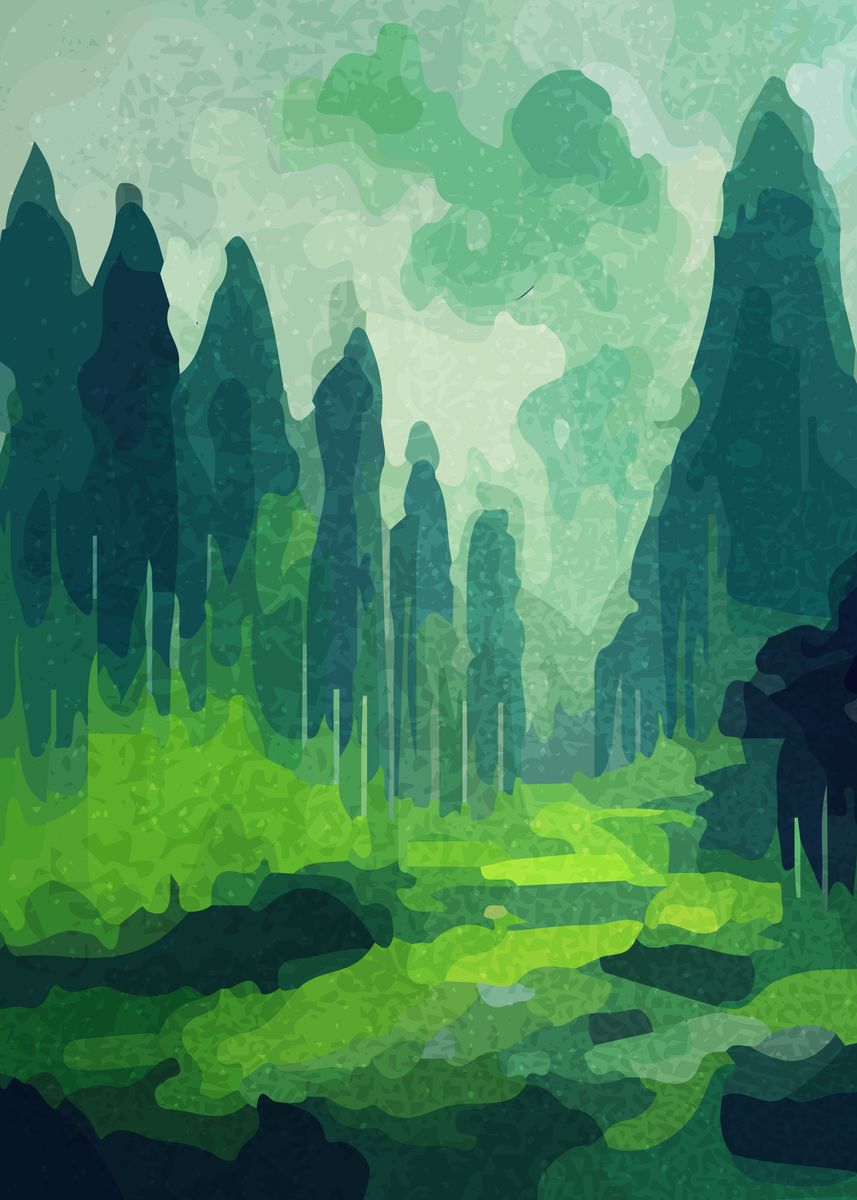 'trees path abstract art' Poster, picture, metal print, paint by Guru ...