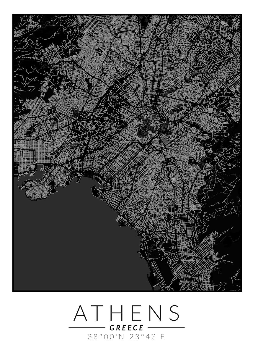 'Athens Map' Poster, picture, metal print, paint by Posterium Wall Art ...