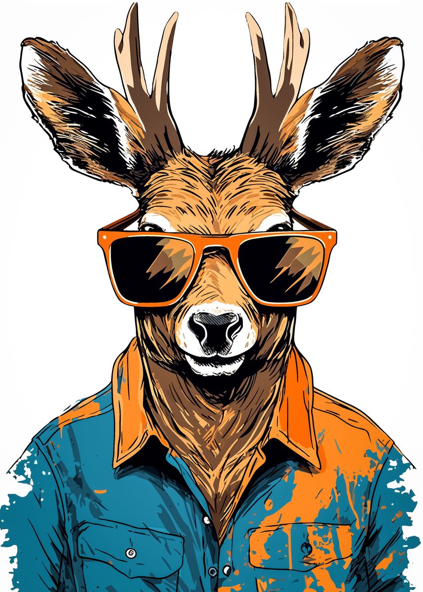 'deer funny animal' Poster, picture, metal print, paint by Anime Manga ...