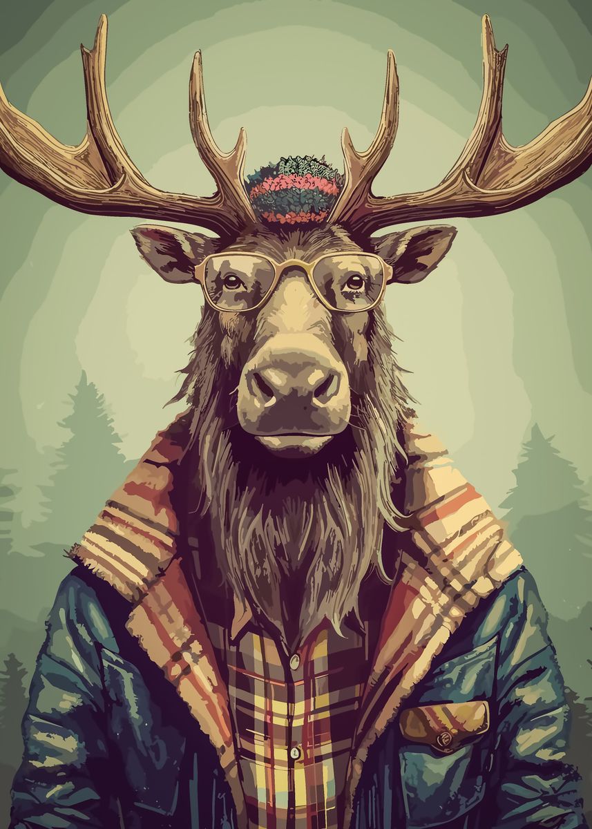 'deer funny animal' Poster, picture, metal print, paint by Anime Manga ...