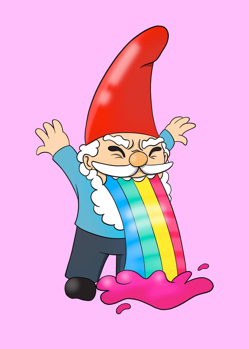 'Fun Gnome Vomiting Rainbow' Poster, picture, metal print, paint by ...