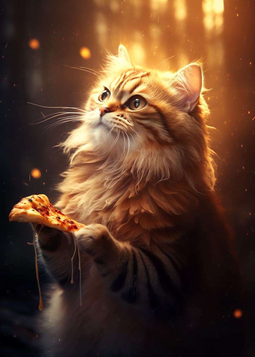 'Cat Loves Pizza' Poster, picture, metal print, paint by Cyberpunk ...