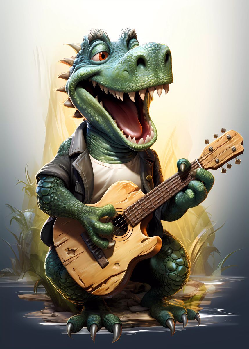 'Crocodile Playing Guitar' Poster, picture, metal print, paint by Hexor ...