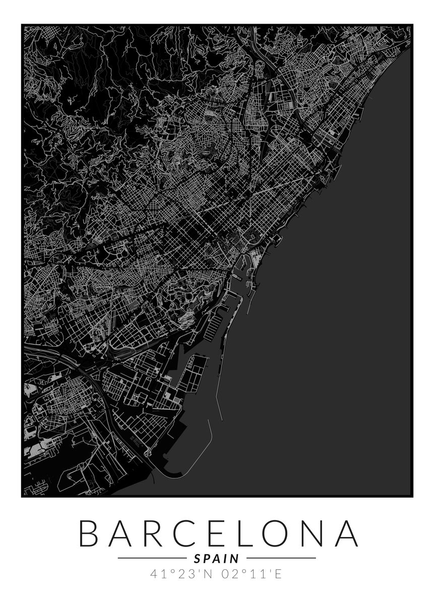 'Barcelona Map' Poster, picture, metal print, paint by Posterium Wall ...