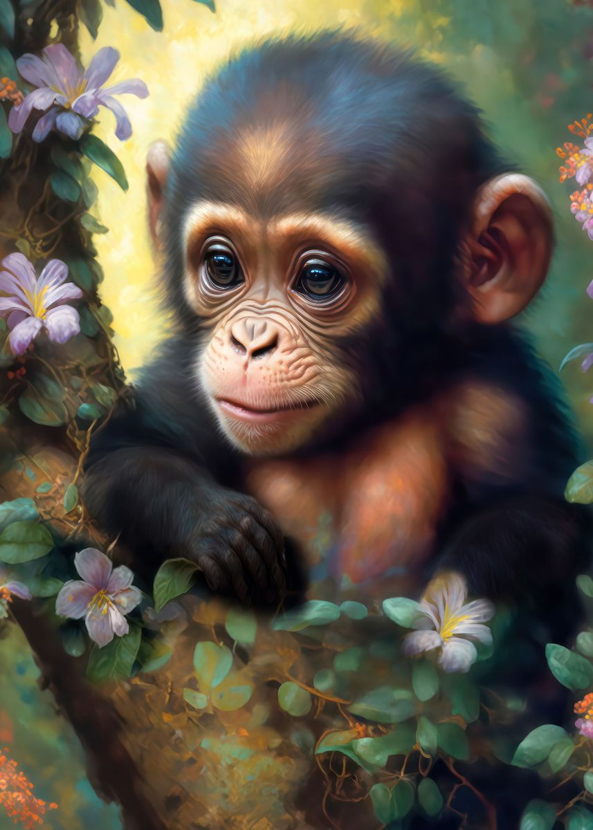 'Cute little Chimp' Poster, picture, metal print, paint by Dolphins ...