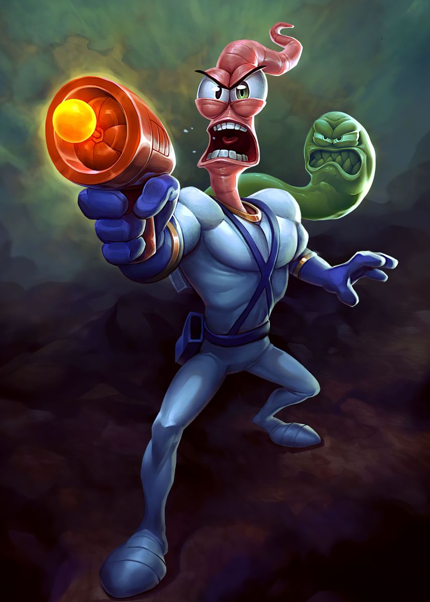 'Earthworm Jim' Poster, picture, metal print, paint by queen bee | Displate