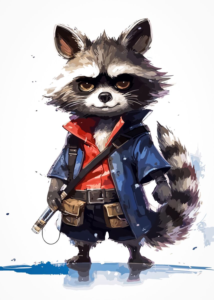 'baby raccoon samurai' Poster, picture, metal print, paint by Nobita ...