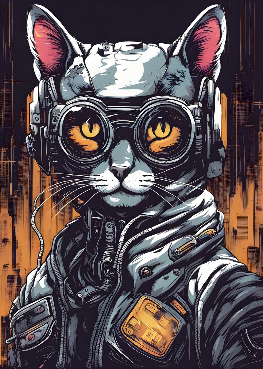'Future Cat' Poster, picture, metal print, paint by Dominustheus | Displate