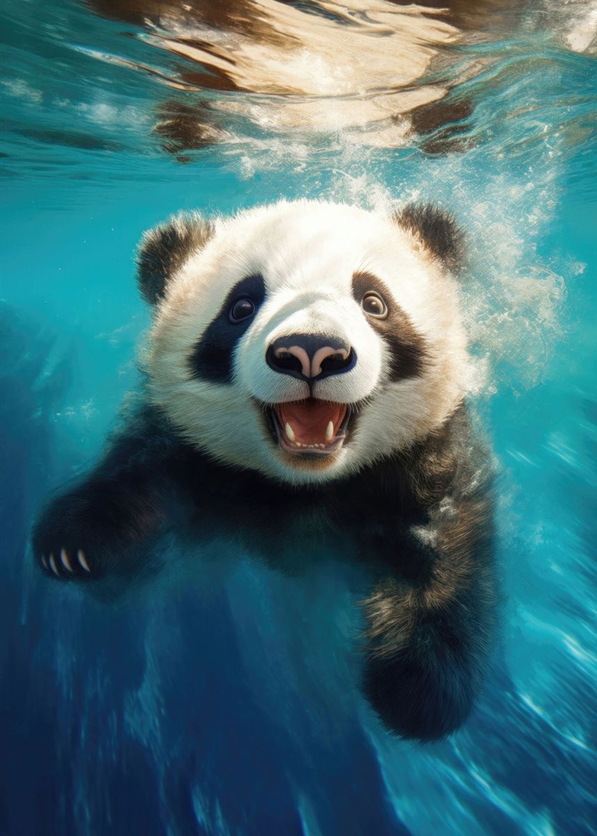 'Swimming Panda Bear' Poster, picture, metal print, paint by Lootprint ...