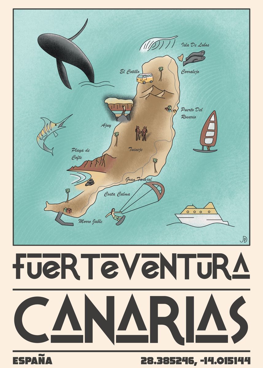 'Fuerteventura Canarias Map' Poster, picture, metal print, paint by ...
