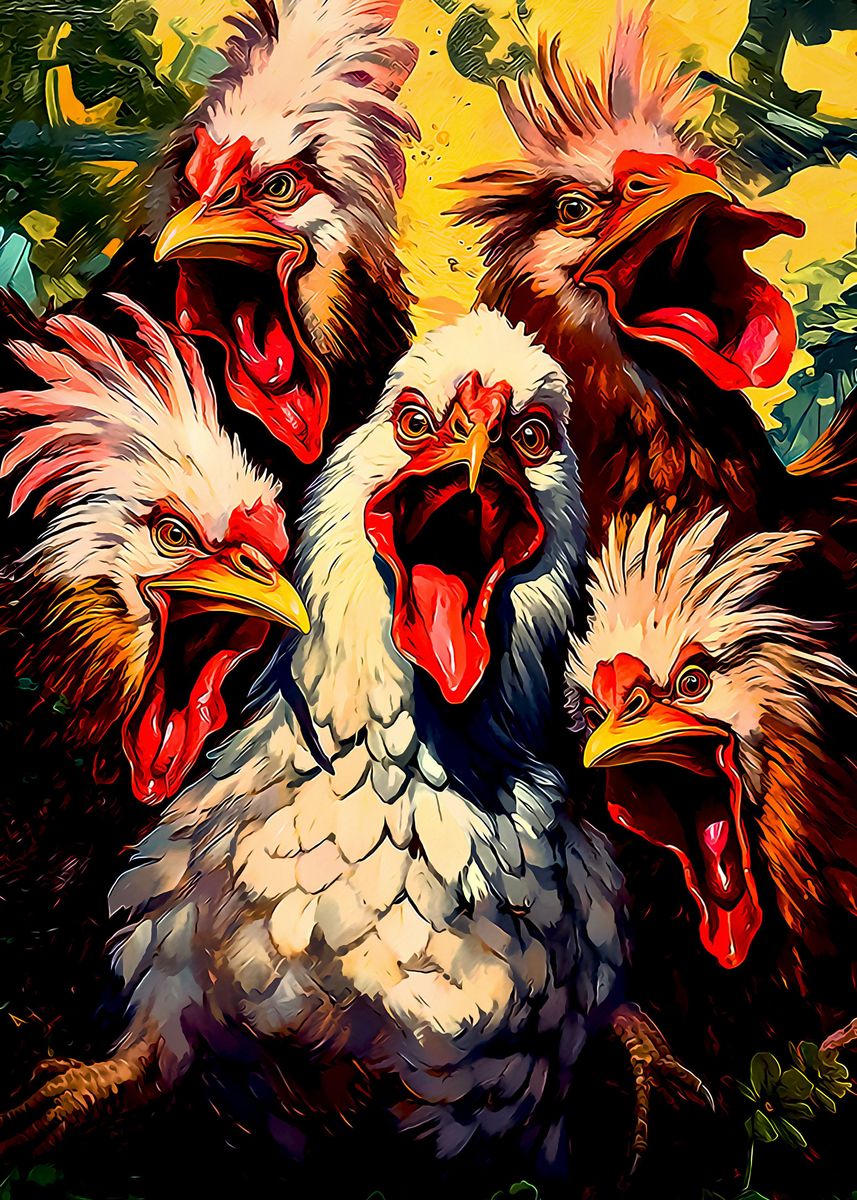 'Funny Chickens' Poster, picture, metal print, paint by Cassandra ...