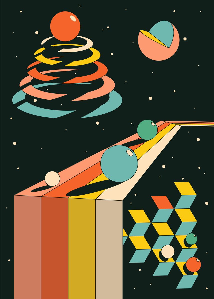 'geometrical space' Poster, picture, metal print, paint by Guru ...