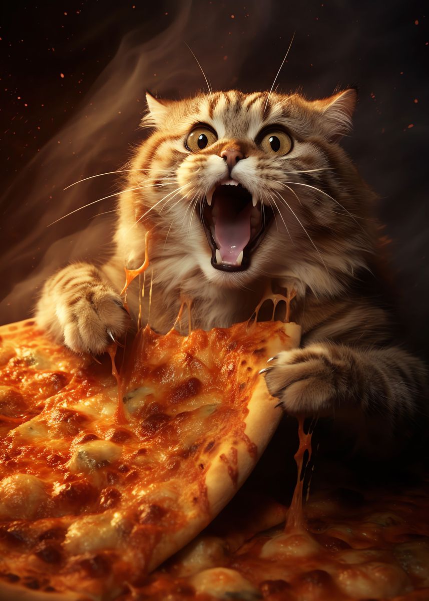 'Kitten Pizza' Poster, picture, metal print, paint by Stellar Creative ...