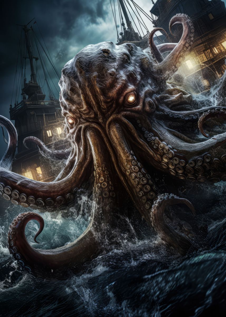 'Kraken attacks' Poster, picture, metal print, paint by Zdenek Moravek | Displate