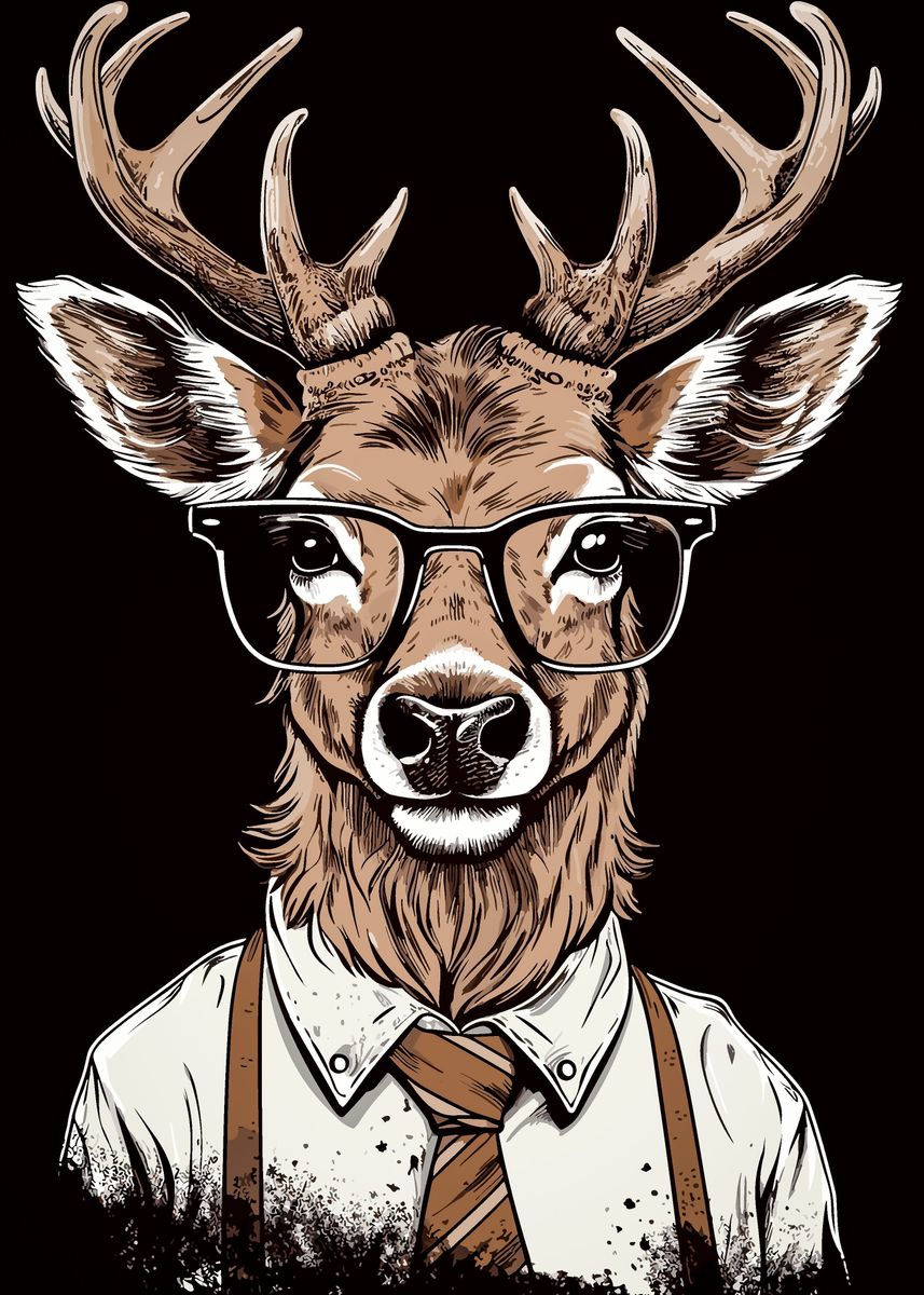 'deer funny animal' Poster, picture, metal print, paint by Anime Manga ...