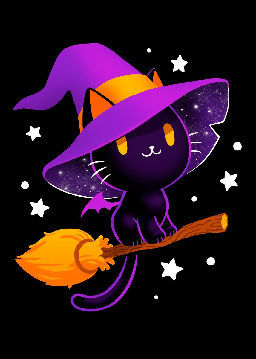 'Witch cat Black magic cat' Poster, picture, metal print, paint by ...