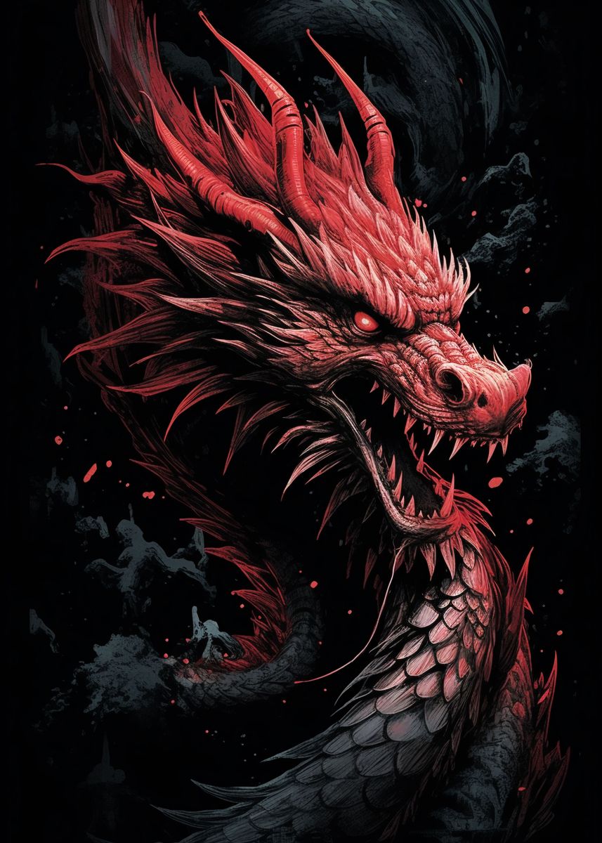 'Red Dragon' Poster, picture, metal print, paint by Cybronauts | Displate