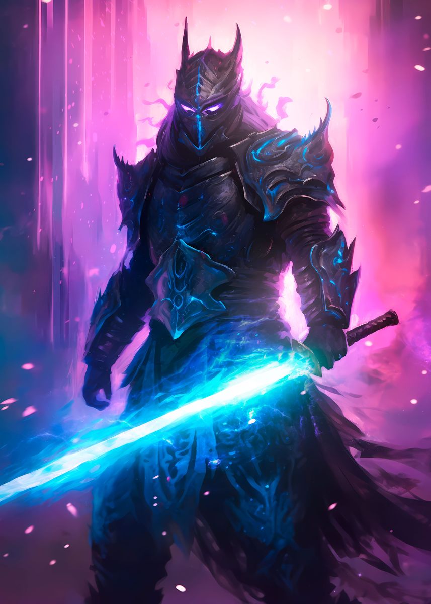 'Black Neon Samurai' Poster, picture, metal print, paint by The ...