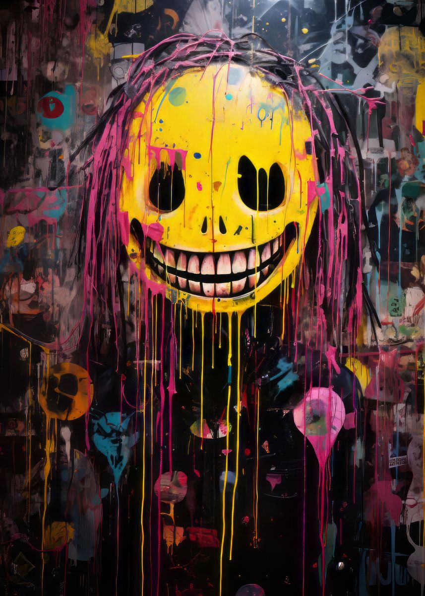'Scary Smiley Face v3' Poster, picture, metal print, paint by Displate Master | Displate