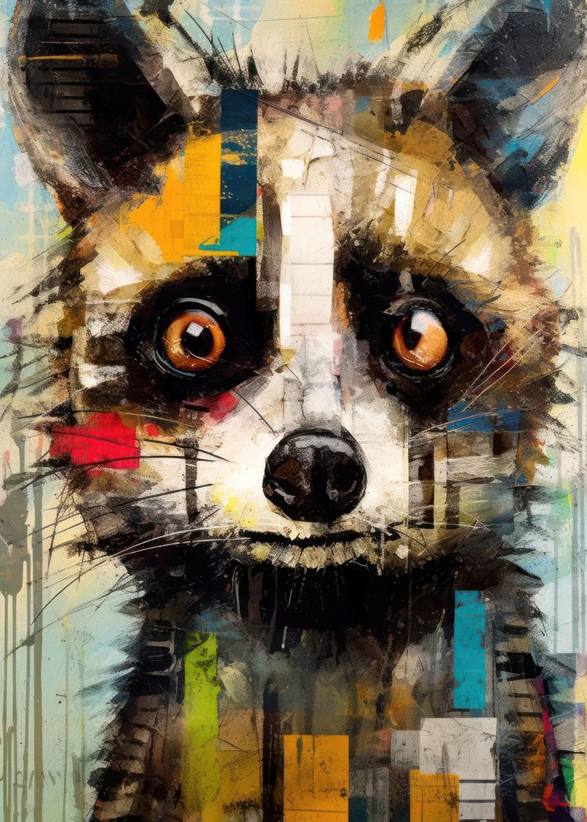 'Abstract Raccoon Portrait' Poster, picture, metal print, paint by ...