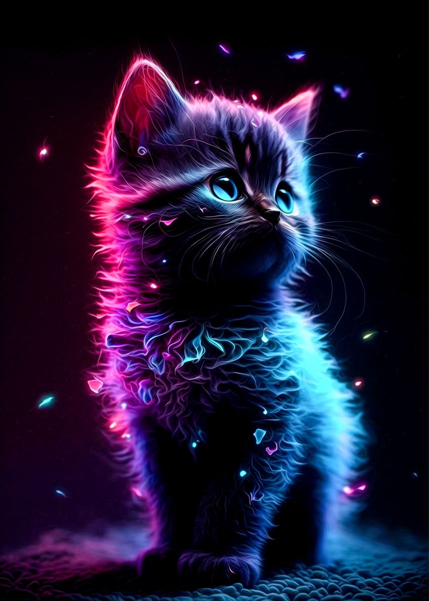 'Neon Cat' Poster, picture, metal print, paint by vincen pham | Displate