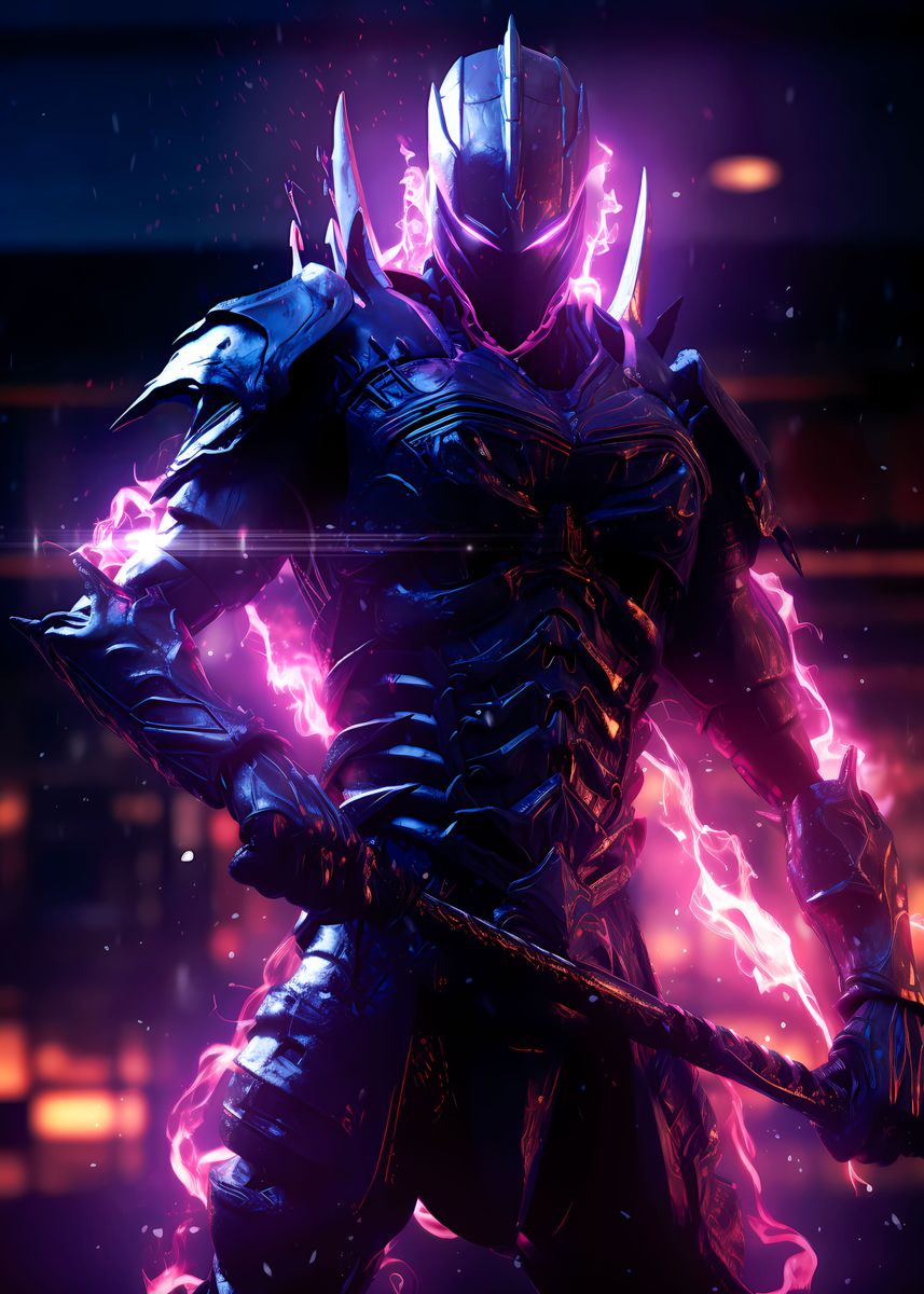 'Cyber Neon Samurai' Poster, picture, metal print, paint by The ...